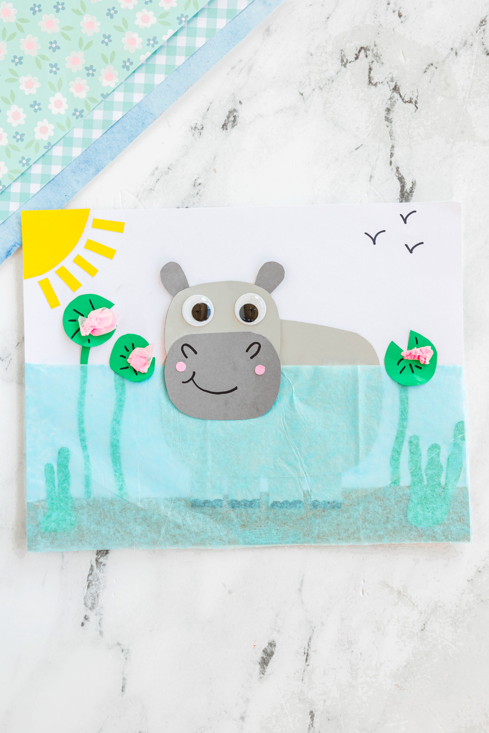 JULY: Tissue Paper Water Hippo – Made to be a Kid